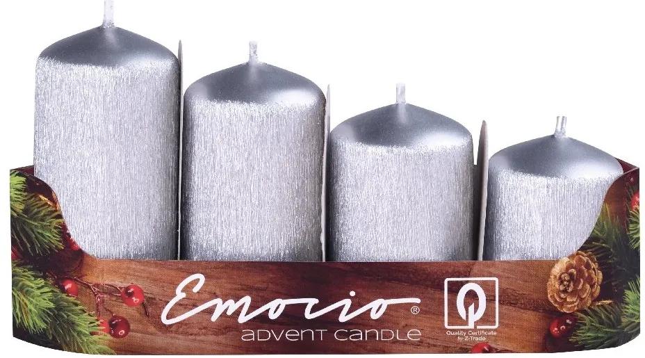 Emocio adventní stupně 4ks 40 mm Drápané stříbrné svíčky