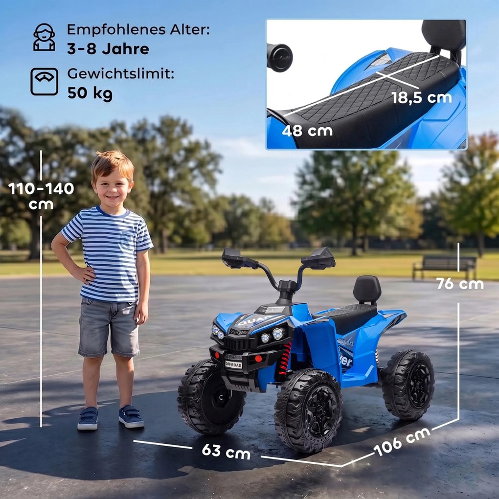 AIYAPLAY Dětská elektrická čtyřkolka pro dva, modrá