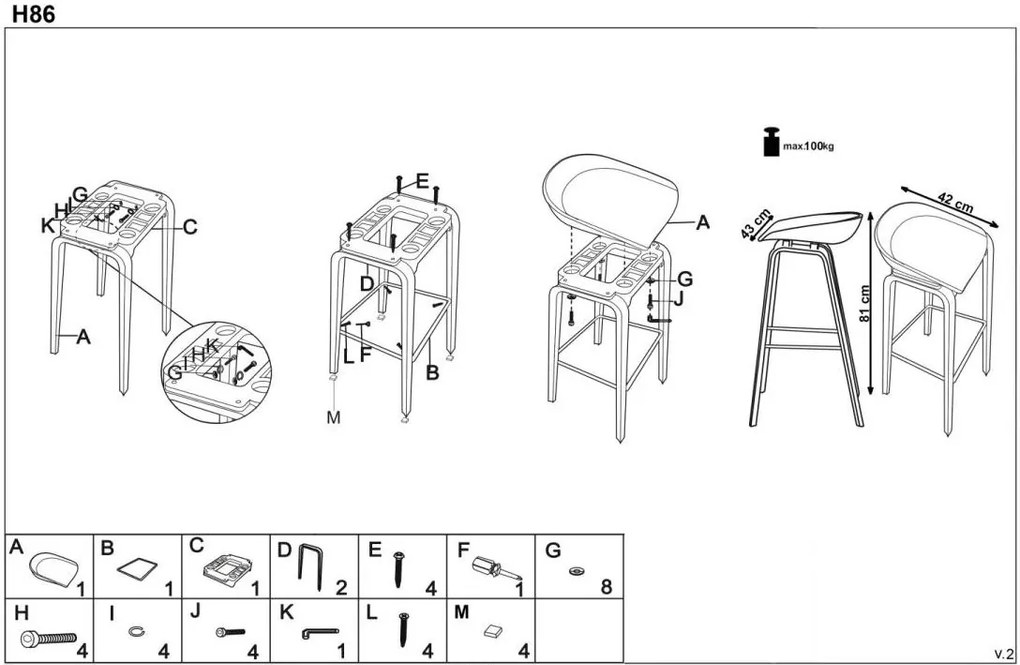 H86 barová židle bílo / šedá