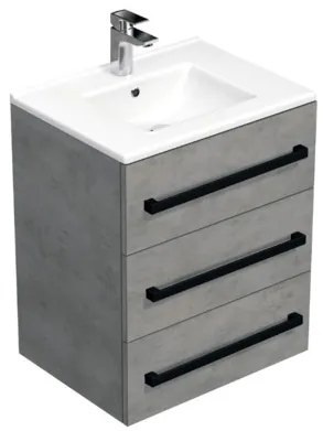 Koupelnová skříňka s černou úchytkou a umyvadlem SAT Cube Way 60x76,5x46 cm beton mat CUBE46C603BEMOD