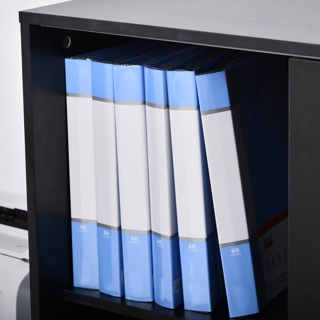 HOMCOM Zamykatelný kancelářský skříň s posuvnými dveřmi rozměry 80Š x 40H x 120V cm 2 police Dřevotříska Černá