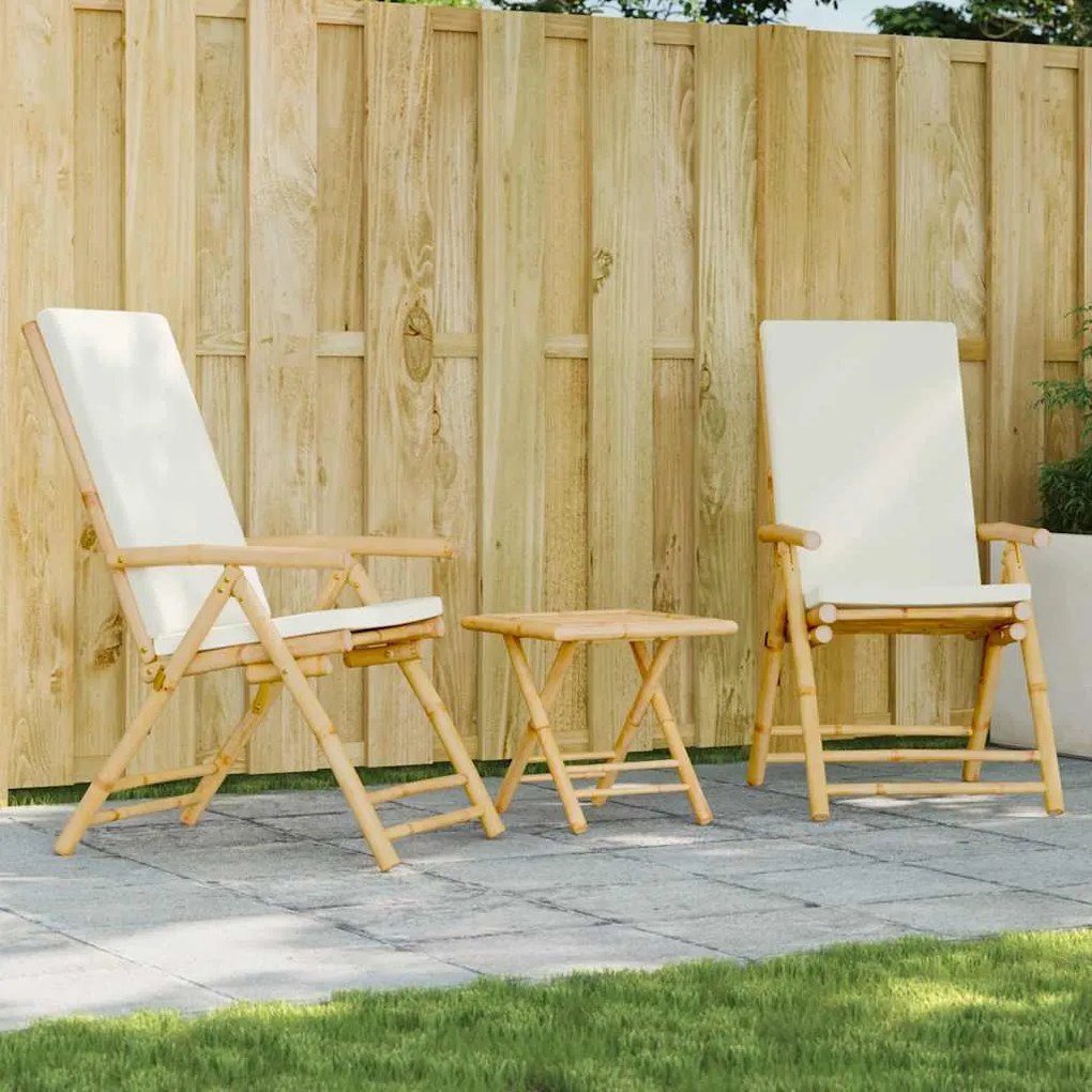 3dílný skládací bistro set s krémově bílými poduškami bambus 3208931