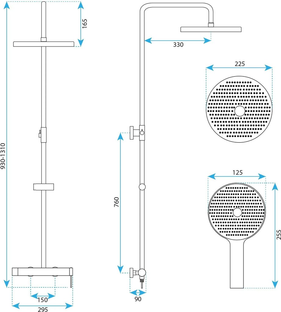 Rea Foss Clif, sprchový set s ruční a hlavovou sprchou, zlatá matná, REA-P3913