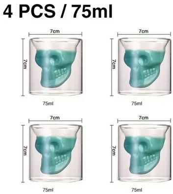 Panákové sklenice ve tvaru lebky Set: 4 ks 75 ml