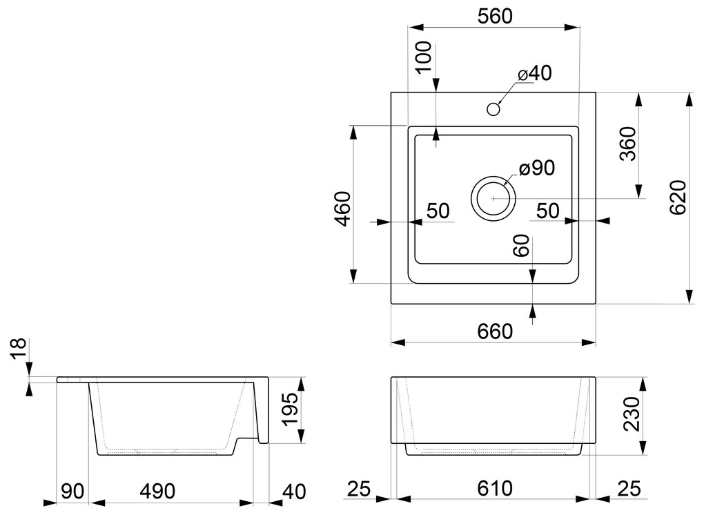 Sapho Sapho, ARYA keramický dřez s otvorem pro baterii 66x62cm, bílá, 50166