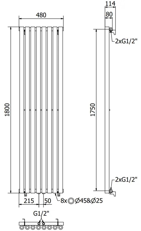 Mexen Nevada designový radiátor 1800 x 480 mm, 940 W, Černá - W201-1800-480-00-70