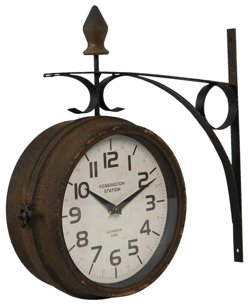 Kovové nástěnné hodiny s úmyslným rezem ve vintage stylu - 34*9*33 cm / 1*AA