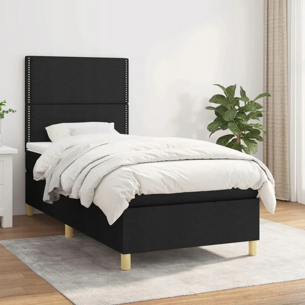 Box Spring Postel S Matrací Černá Textil Černá Hladké s hřebíky 100 x 200