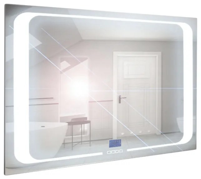 Comodo Zrcadlo závěsné s pískovaným motivem a LED osvětlením Nikoletta LED 4 Typ: dotykový vypínač a digitální display s hodinami, Rozměry (cm): 100x65 - (Nikoletta LED 4/100)