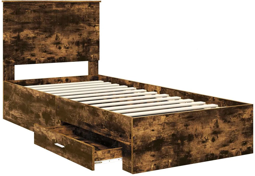 Rám postele s čelo Kouřový dub 90 x 190 cm Kompozitní dřevo 3411363