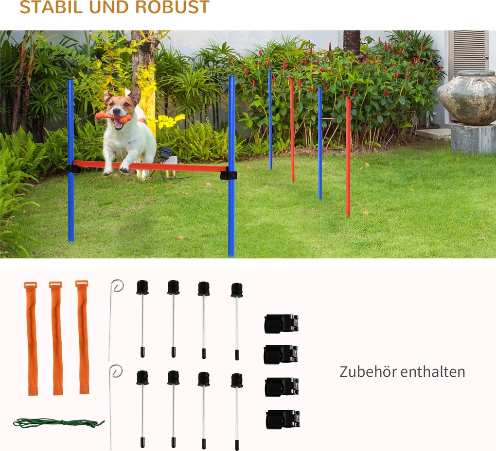 Výcvikové zařízení pro psy PawHut Agility, cvičební sada pro agility, tréninkový areál pro psí sporty 3 v 1, modrá+červená | Aosom