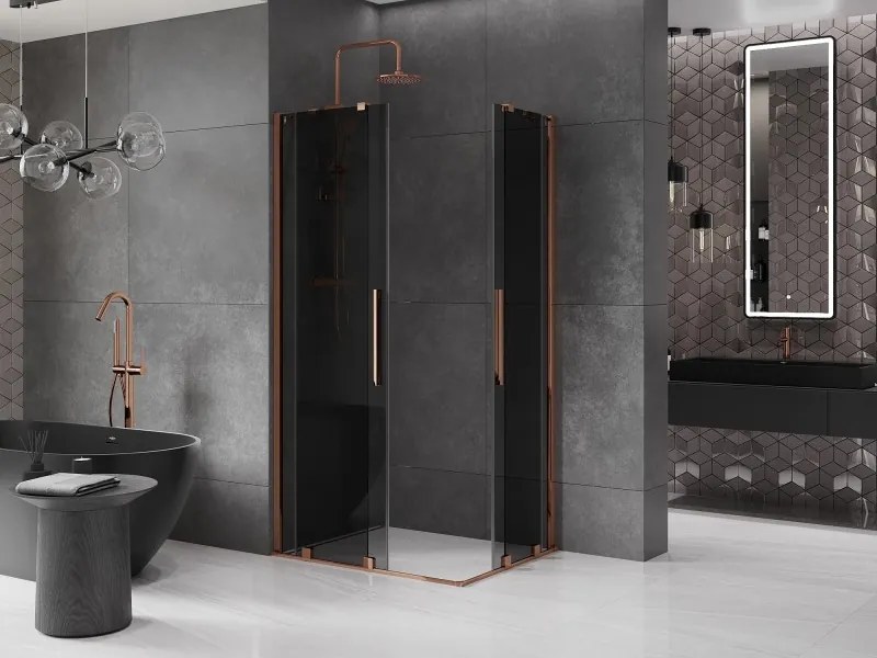 Mexen Velar Duo, sprchový kout s posuvnými dveřmi 90 x 80 cm, 8mm šedé sklo, růžové zlato, 871-090-080-42-60