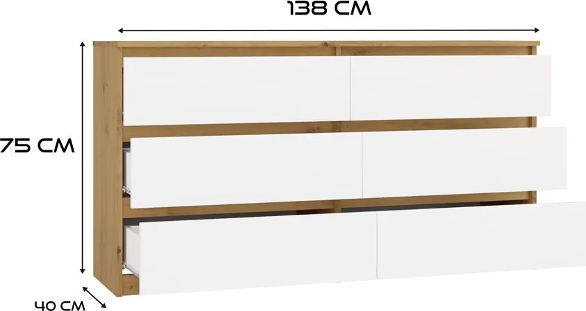 FALCO Komoda Malvína M6 140 dub artisan/bílá
