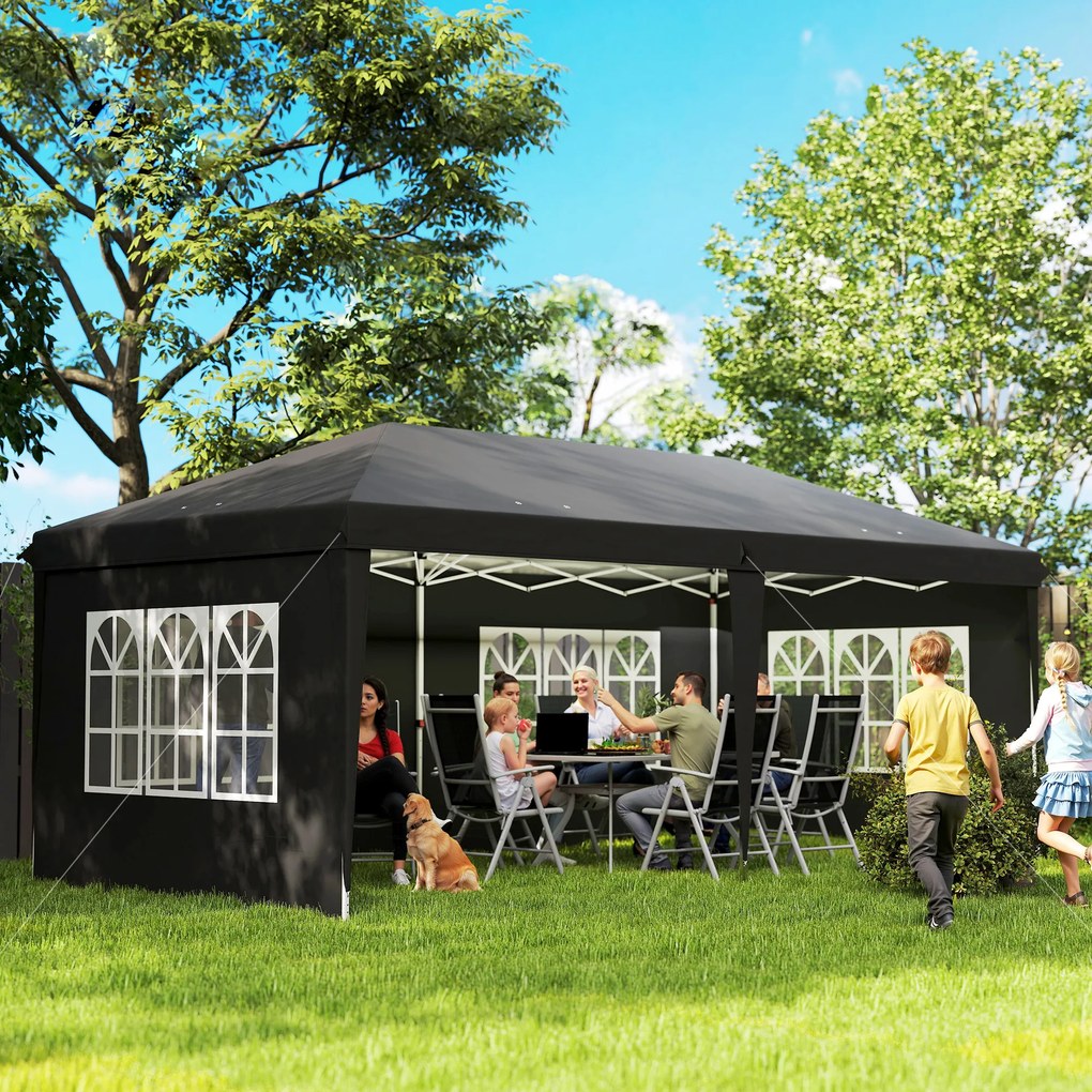 Pavilon cca 3x6 m Vodotěsný skládací pavilon se 4 bočními stěnami, oknem Ochrana proti UV záření Přepravní taška černá
