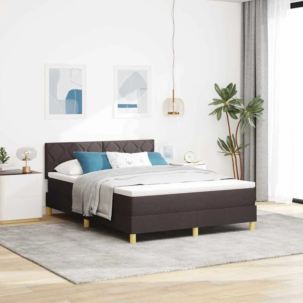 Postel s boxspringem s čelo Tmavě hnědá 160 x 200 cm textil 3339010