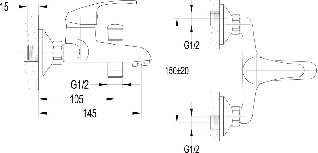 Aqualine 35 vanová baterie nástěnná 150 mm chrom 52118