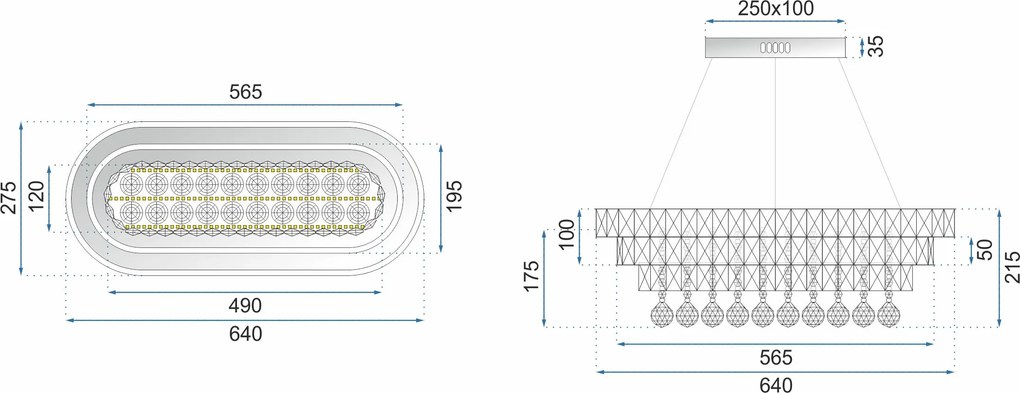 Toolight, Křišťálové závěsné stropní svítidlo LED 102W + dálkové ovládání APP417-CP, chromová, OSW-65015