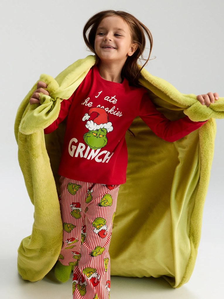 Sinsay - Dětská vánoční deka s výšivkou Grinch - neonová