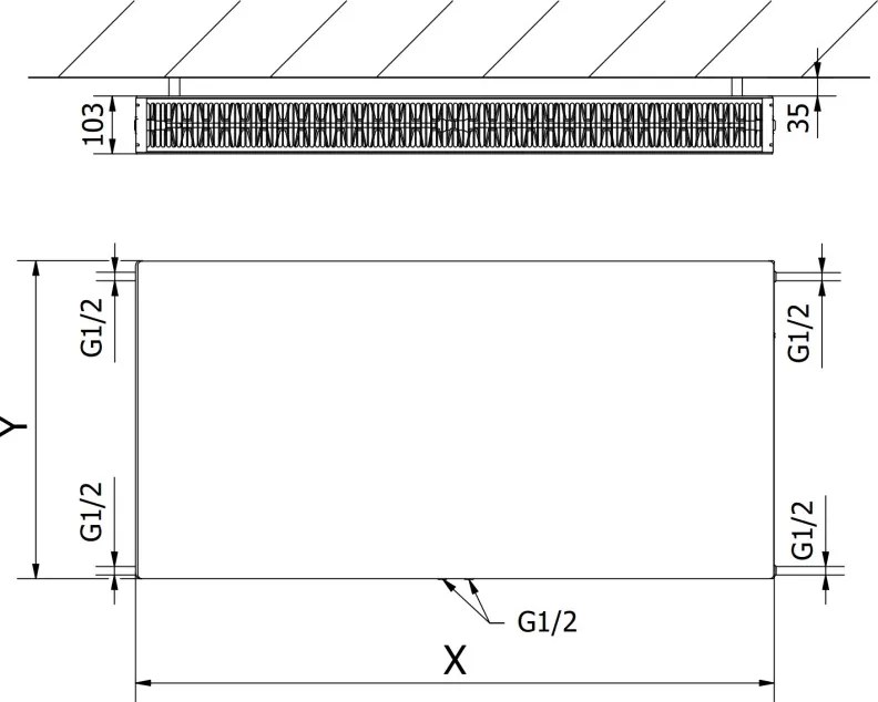Mexen Flat CCF22 deskový radiátor 600 x 1200 mm, spodní středové připojení, 1899 W, bílý - W6C22F-060-120-00