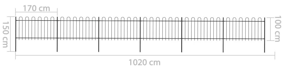 vidaXL Marketos Zahradní plot s obloukem nahoře ocelový 1070 x 100 cm černý