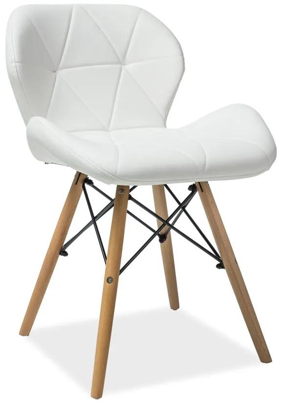 Jídelní čalouněná židle v bílé ekokůži na dřevěné konstrukci KN902