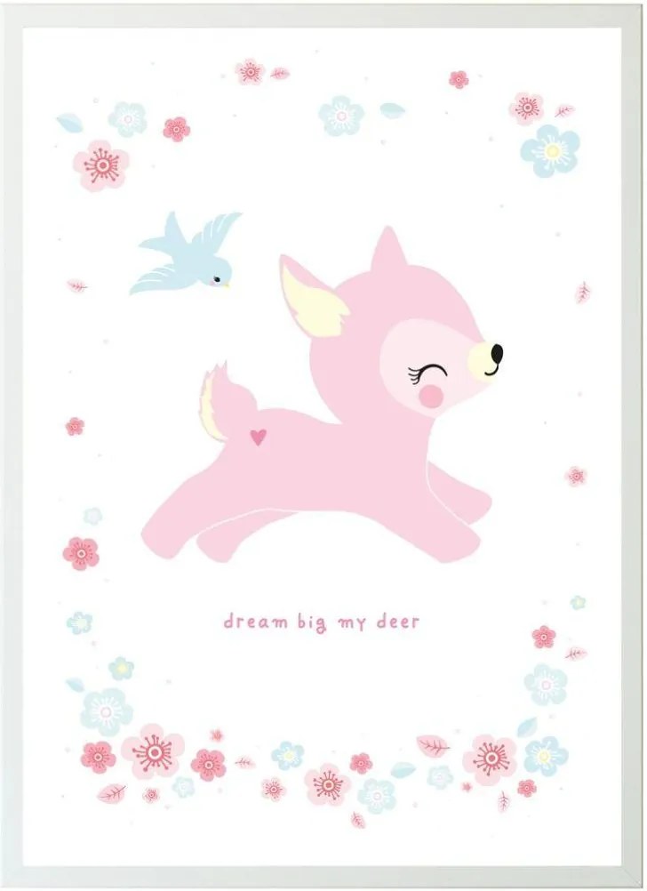 A Little Lovely Company Plakát Deer 50x70cm, růžová barva, bílá barva, papír