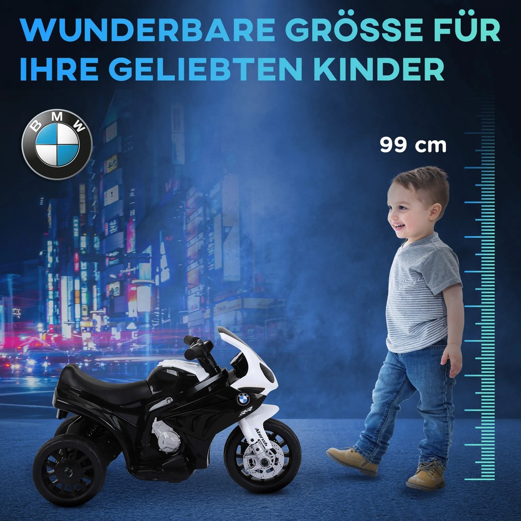 HOMCOM BMW S1000RR licenční dětská elektrická motorka dětské vozidlo s baterií, tříkolka, ocel, černá, 66x37x44 cm
