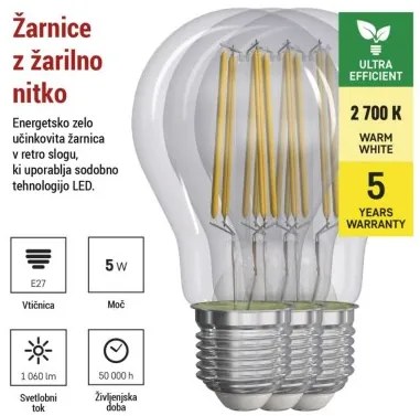 Emos lighting LED žárovka Filament A60 A CLASS/ E27 / 5 W (75 W) / 1 060 lm / teplá bílá 1525283276