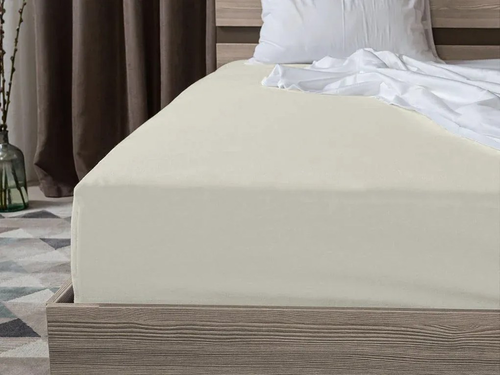 Sada krepového povlečení DENYX BLEND světle krémové, hotelová kapsa + prostěradlo Jersey 90 x 200 cm šedobéžové, jednolůžko