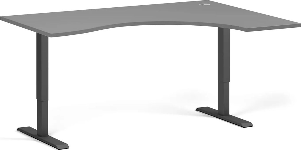 Ergonomický výškově nastavitelný stůl, 160x120 cm, 1 motor, L/P, černá podnož, grafit
