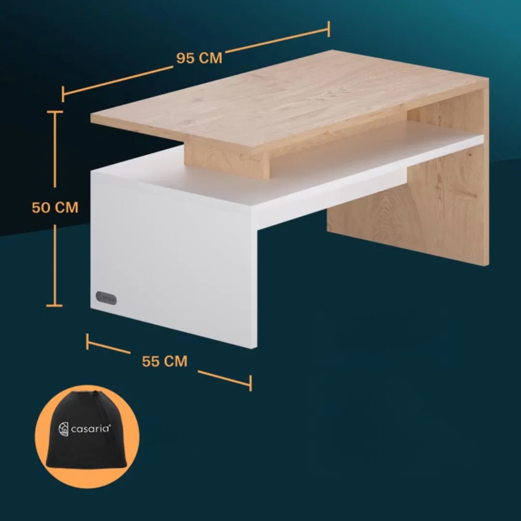 Konferenční stolek SACRAMENTO, 95x55x50cm, bílá/hnědá Casaria