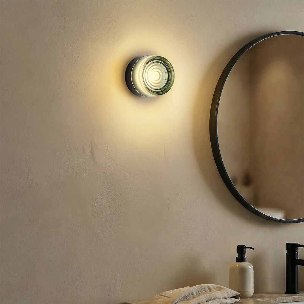 Designová nástěnná lampa černá se světle zeleným sklem IP44 - Michele