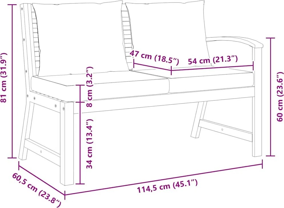 Zahradní lavice 114,5 cm s krémovou poduškou masivní akácie 311838