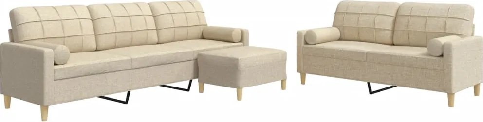 3dílná sedací souprava s podnožkou a polštáři krémová textil 3278345