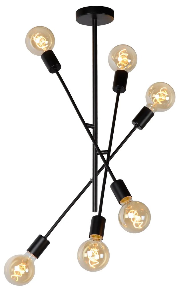 LUCIDE Stropní svítidlo Vintage Antenna Black, 6xE27