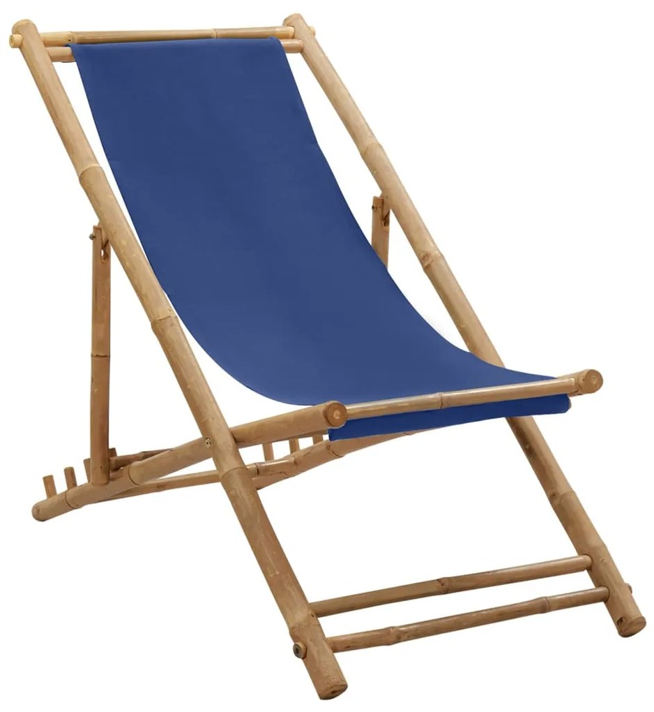 313019 vidaXL Kempingová židle bambus a plátno námořnická modrá