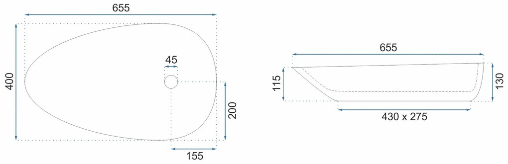 Keramické umyvadlo na desku REA GRETA WHITE 65,5x40 cm bílé