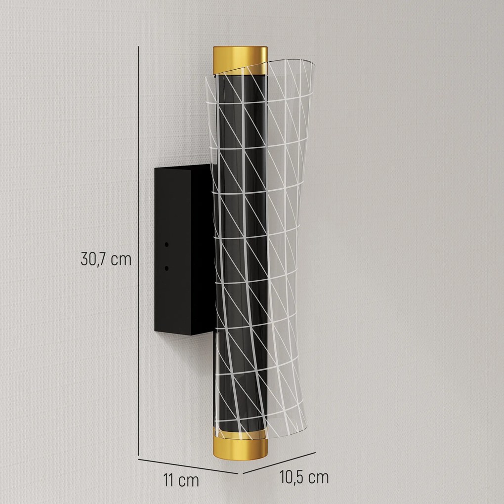 HOMCOM Nástěnné svítidlo vnitřní nástěnné svítidlo s LED světlem, design mřížky, stmívatelné noční svítidlo kovové, černé