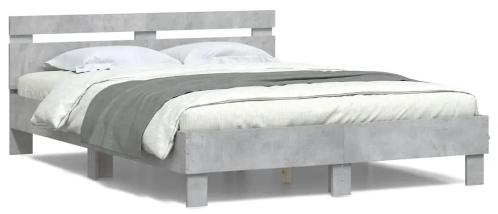 Rám postele s čelem a LED osvětlením betonově šedý 140 x 200 cm - Default Title