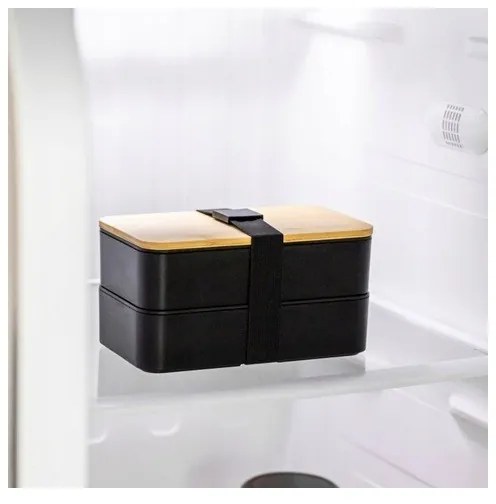 Svačinový box DUO LUNCH s příborem, černý/bambus