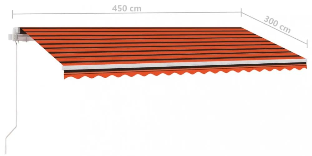 Ručně zatahovací markýza s LED světlem 450x300 cm Dekorhome Hnědá / oranžová