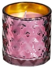 Svíčka ve strukturovaném skle 7x7,5cm růžová/zlatá