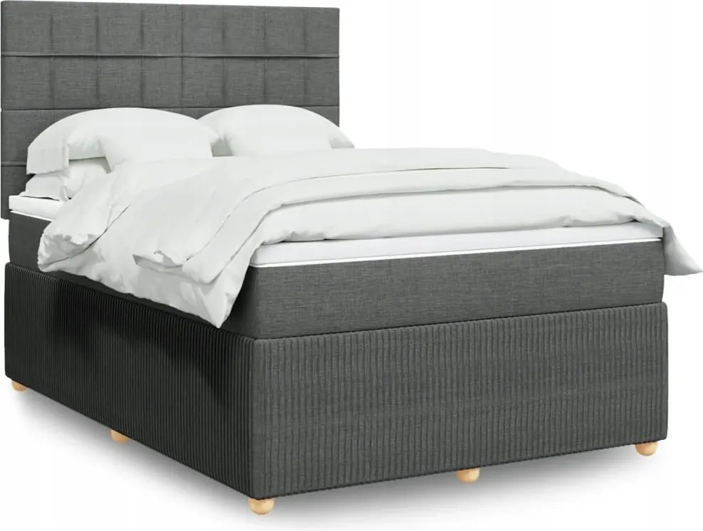 Box Spring Postel S Matrací Textil Tmavě Šedá Blok se čtverci 140 x 190 c