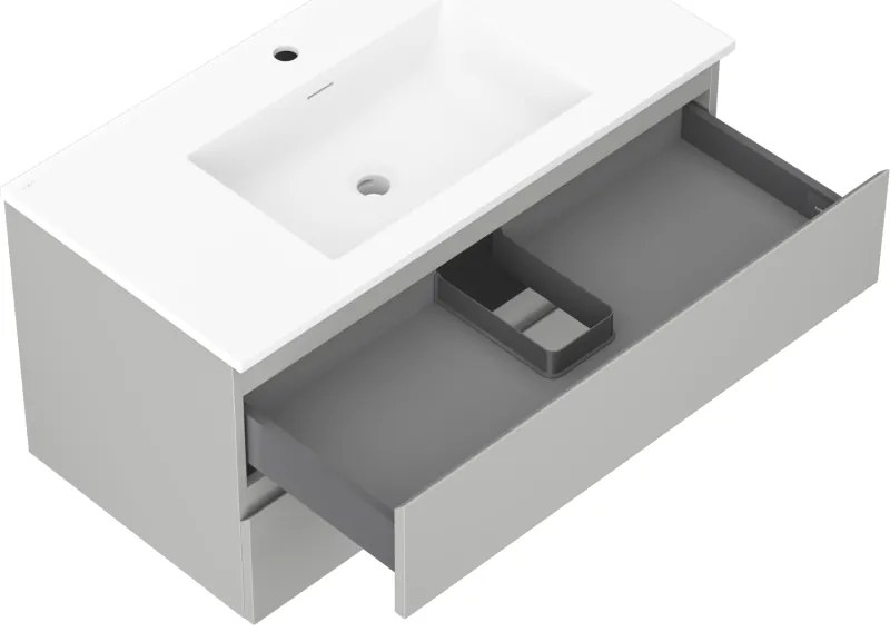Mexen Orio, koupelnová skříňka 90 cm s umyvadlem Otis, 2 zásuvky, šedá matná/bílá matná, 91A10-09047-2-BFF62-W18M01
