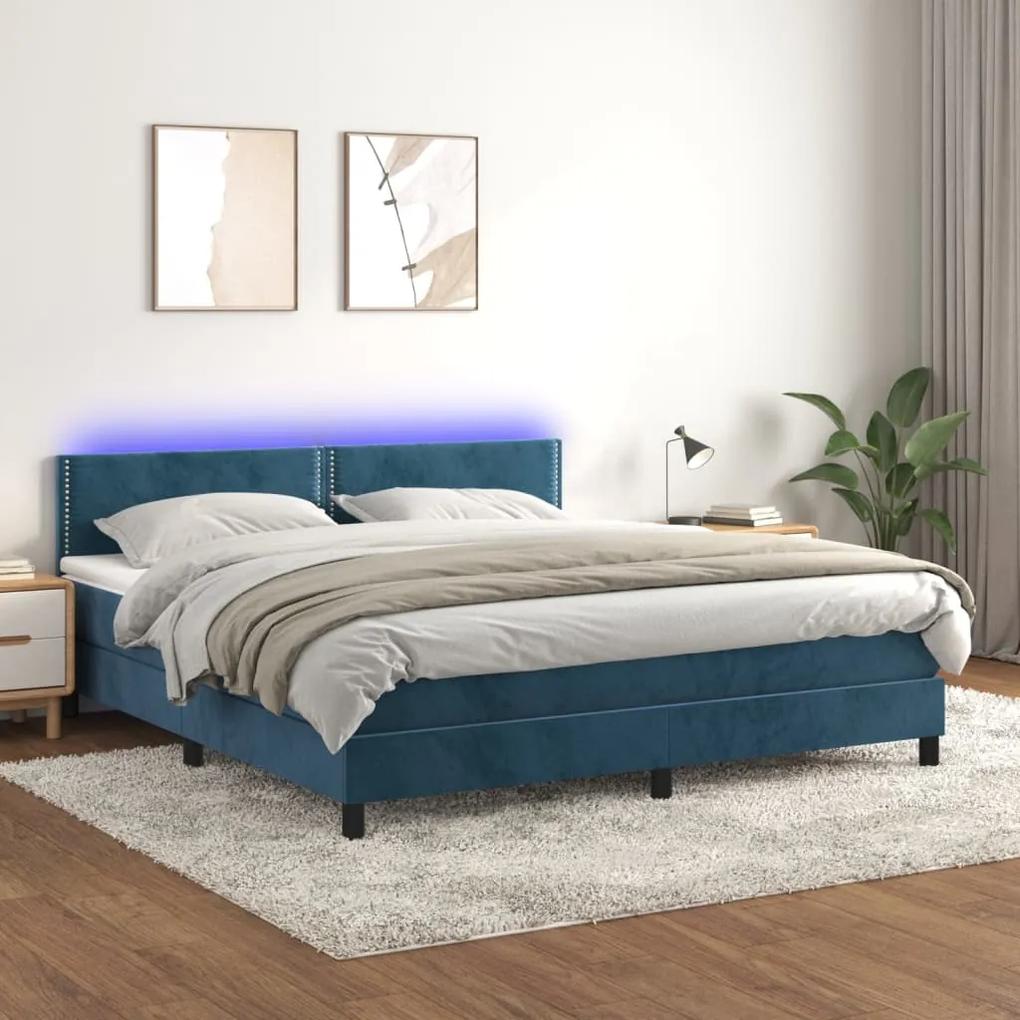 Box spring postel s matrací a LED tmavě modrá 160x200 cm samet,  3134355