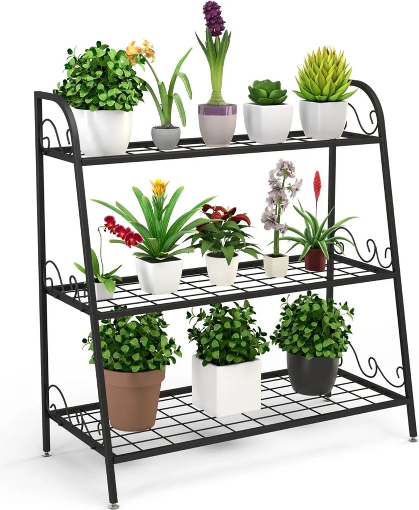 Costway Polička na rostliny 3-Tier kovový stojan na rostliny – 81 × 35 × 82 cm