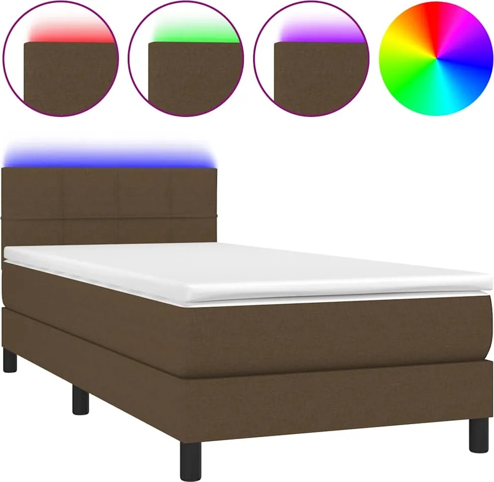 Box spring postel s matrací a LED tmavě hnědá 80x200 cm textil 3133112