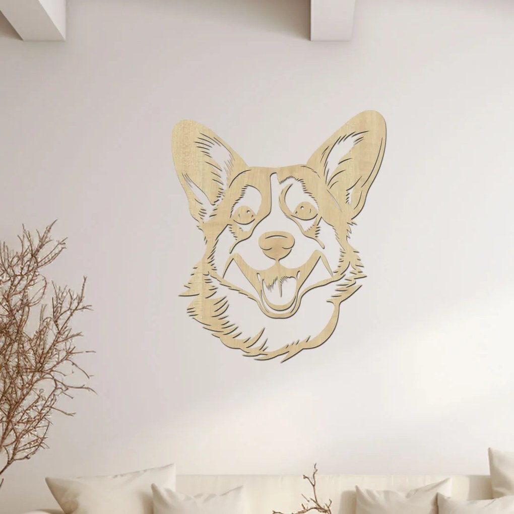 dřevo života Dřevěná dekorace na stěnu psa Corgi hlava Rozměry (cm): 50x60, Zvolte barvu dekoru: Javor