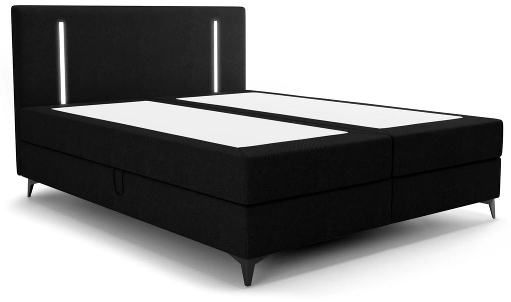 Manželská postel 180 cm Ortega Bonell (černá) (s roštem, s úl. prostorem) (s LED osvětlením). 1082645