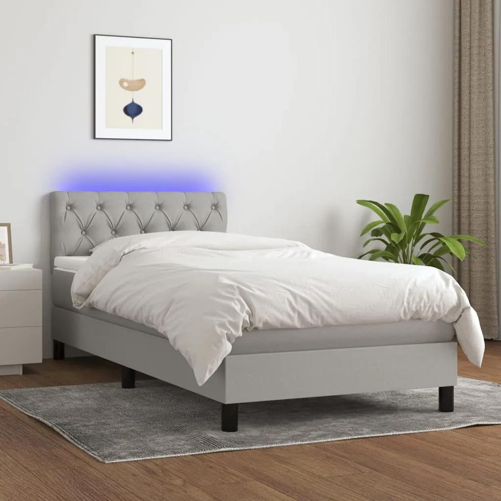 Box spring postel s matrací a LED světle šedá 80x200 cm textil,  3133349